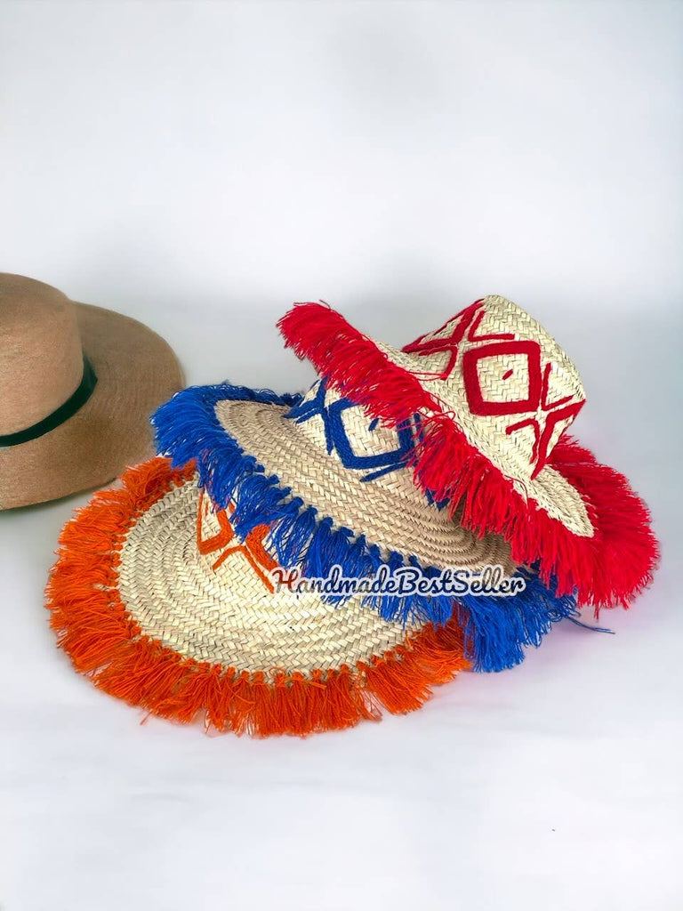 Artisan Straw Hat with Colourful Red Fringe and Embroidery – Miss ...