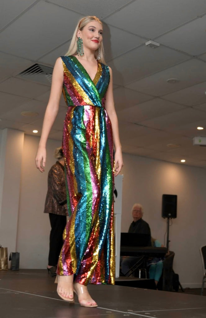 Harry Styles Sequinned Jumpsuit in Rainbow Sparkles Sequins – Miss ...
